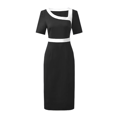 高级感黑白撞色气质连衣裙女短袖