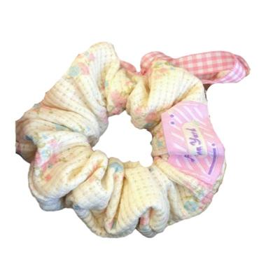 高颜值韩系奶油感奶黄色发圈小众华夫格蝴蝶结丝带大肠圈发绳头绳