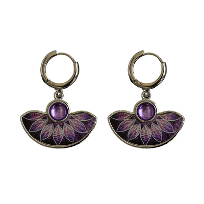 古着PurpleFlowerDripping耳饰