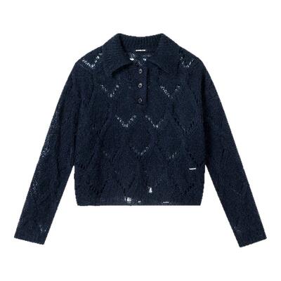 i.t GROUNDZERO韩系开衫V领紧身镂空毛衣针织衫长袖女上衣