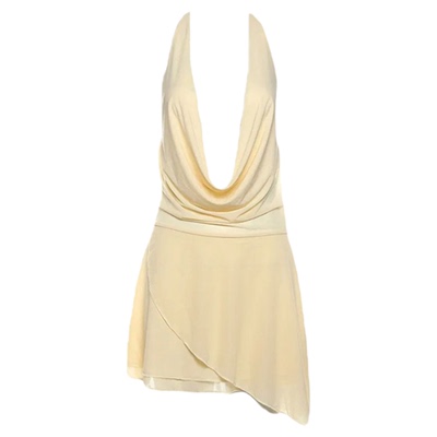Hanging neck deep V-neck backless dress挂脖深V领露背连衣裙女