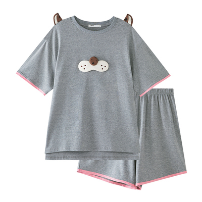 yso【酷猫系列】睡衣女夏猫耳朵套装短袖短裤休闲家居服可外穿B