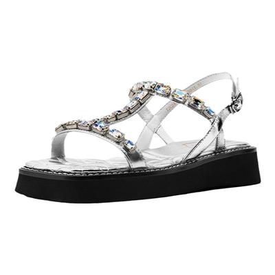 银色休闲凉鞋一字带外穿女鞋百搭