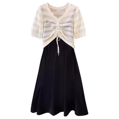 大码胖mm巨显瘦针织衫吊带连衣裙套装时尚洋气减龄显瘦遮肉两件套