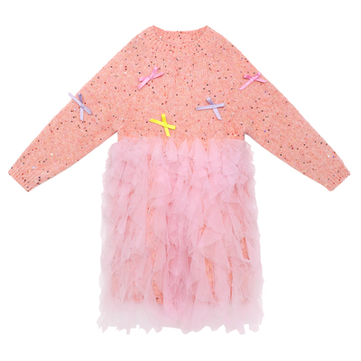 【闪着光的蝴蝶结】网纱毛衣裙