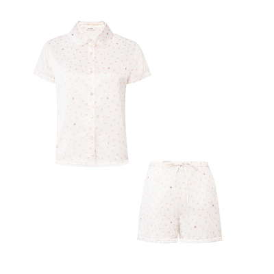 真丝草莓水晶短袖睡衣套装女