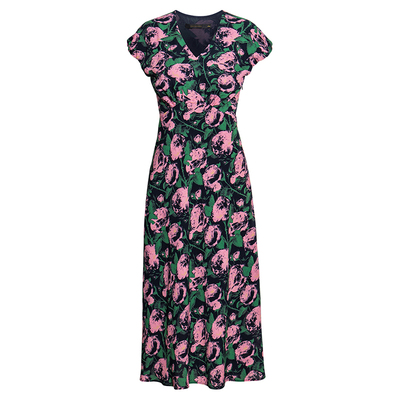 罗衣气质漂亮印花修身A摆连衣裙