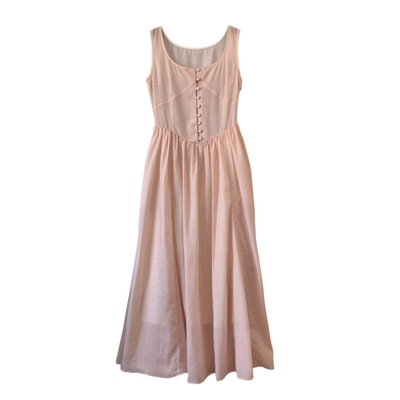 好在自制 十四行诗 小个子古典腰线法式格子橘粉背心系带连衣裙夏