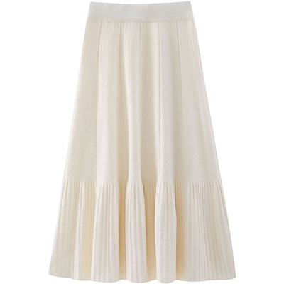 针织半身裙百褶裙中长款简约a型