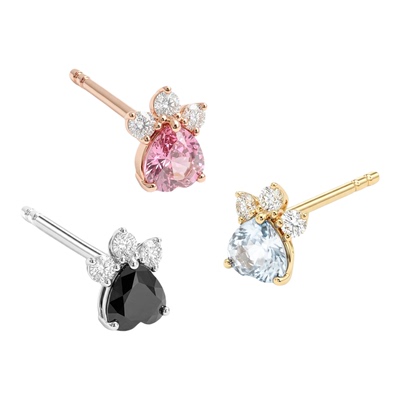 猫爪18K金彩宝耳钉 | 天然钻石·粉蓝宝黑尖晶耳骨钉独特AB不对称