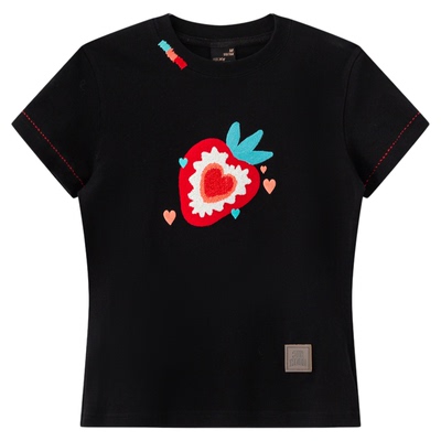 RIC草莓毛巾绣短袖T恤女打底衫男