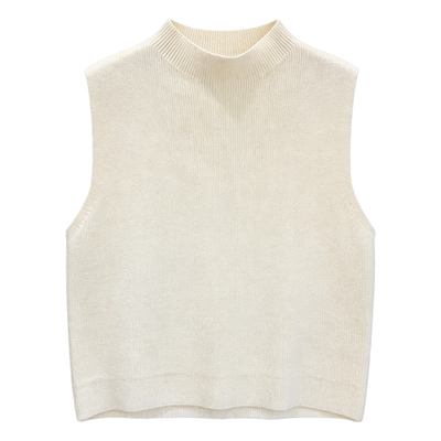 Solid color semi high neck sleeveless vest纯色半高领无袖背心
