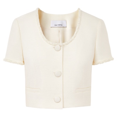 朗姿圆领短袖直筒小香风短外套干练简约通勤风上衣2026年夏季新款