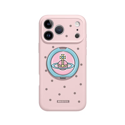 MASFEIL × 彩色土星适用苹果17Promax手机壳新款15带支架iPhone16Pro保护套Eo1支点液态硅胶13pm文艺高级