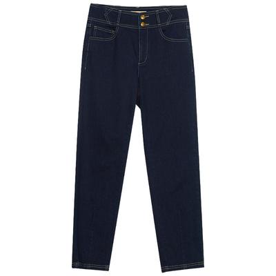 谜底棉弹牛仔裤女春新款复古高腰两粒扣百搭铅笔裤241MK0009