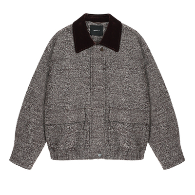 Maven Lin意式主流 臻选羊毛撞色翻领呢子夹克女通勤短款毛呢外套