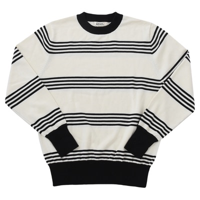 柴米长袖全棉圆领条纹毛衣