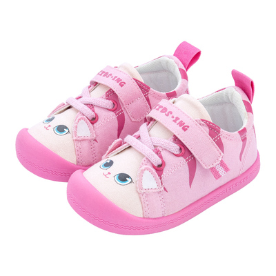 kidsing女童帆布鞋2025春季宝宝鞋子粉色卡通猫咪儿童低帮公主鞋