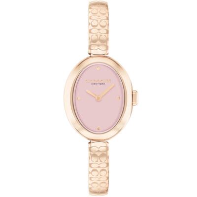 蔻驰樱花粉半镯表链小浴缸盘女表