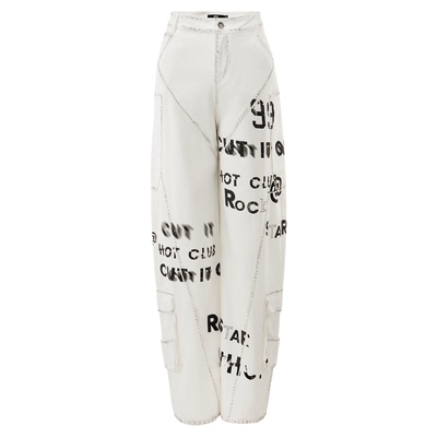 诱货白色涂鸦复古朋克牛仔裤女