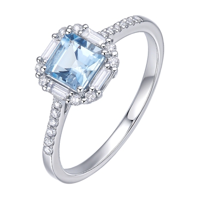 ILCO尤珂「蓝屿之境」Pt950铂金天然海蓝宝戒指钻石围镶大气女戒