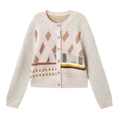 谜底针织开衫长袖2026年春季新品原创提花减龄H型毛衣女261MZ0318