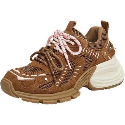 TATA他她复古厚底老爹鞋女鞋棕色撞色休闲运动鞋2025新款GNR01AM5