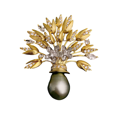 大溪地珍珠镶钻麦穗胸针新年礼物