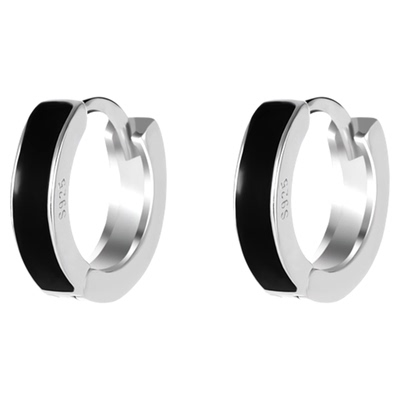 925纯银黑色耳圈圆圈耳环女耳扣