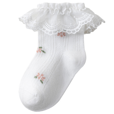 足迹熊公主花边袜春夏网眼透气