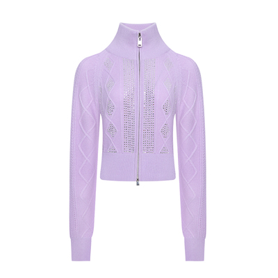 GEGINA吉吉娜女装紫色短款针织开衫短款羊毛混纺精致上衣商场同款