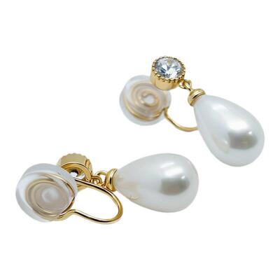 天然淡水珍珠锆石水滴耳夹无耳洞