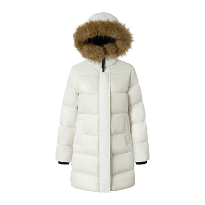 RPB BRAND毛领连帽超暖中长款90绒羽绒服白色派克服保暖外套