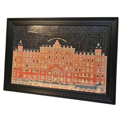 五月画馆粉色大酒店黑宽边拼图框