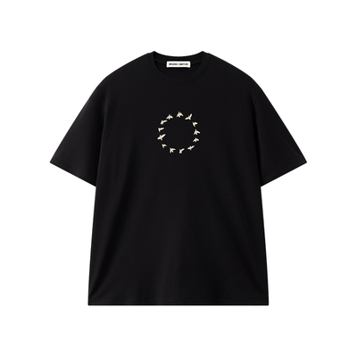 飞鸟发泡印花可收腰短袖T恤