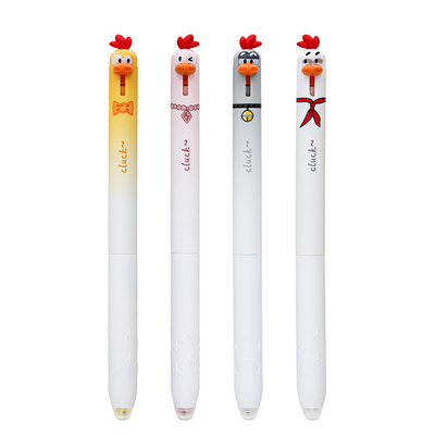 东米萌宠小鸡按动按压式中性笔水笔签字笔刷题笔热可擦晶蓝0.5mm蓝色笔黑笔st笔头高颜值三年纪小学生专用