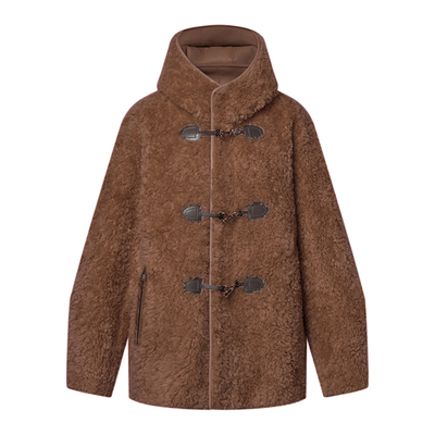 Fabrique【糖炒栗子】两面穿环保皮毛一体廓形连帽大衣女