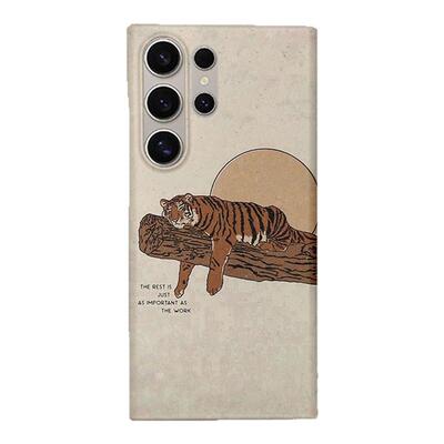 老虎插画适用三星S25ultra手机壳红色s24/s23/s22note20ultra半包硬壳韩国涂层菲林个性创意新款