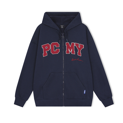 PCMY梓渝同款加绒字母开衫卫衣潮牌连帽拉链口袋宽松嘻哈情侣外套