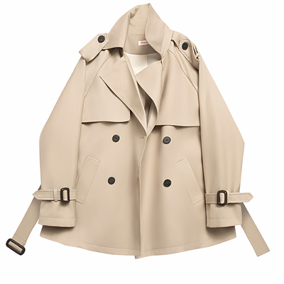 杏色短款风衣小个子灰色外套大衣