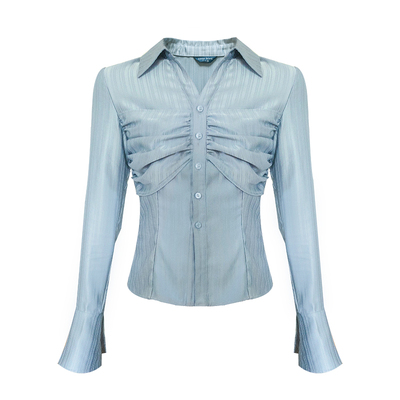 高级感冰川蓝褶皱衬衫