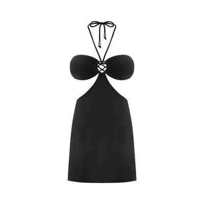 BE范德安礼服连体裙挂脖系带镂空