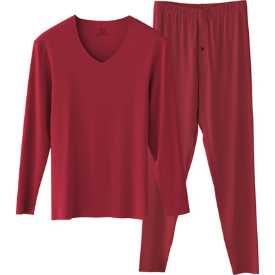 莫代尔无痕v领本命年红保暖内衣