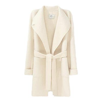 【商场同款】HPLY荷比俪冬季新款女一粒领扣立领收腰系带大衣