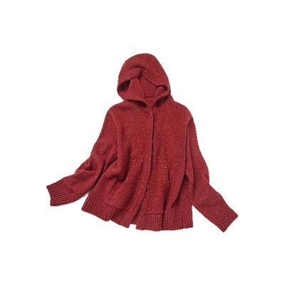 提花针织羊绒连帽开衫