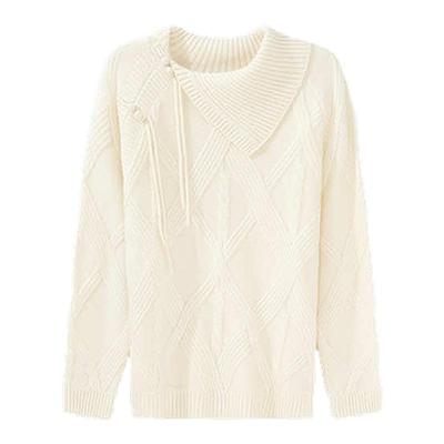 【商场同款】HPLY荷比俪冬季新款女绵羊毛纯色翻领绞花厚款针织衫