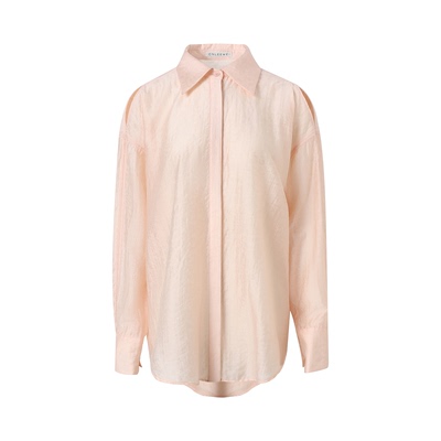 夏新款贝壳粉豹纹微露肩衬衫