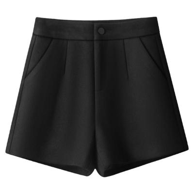 简约休闲毛呢阔腿裤女冬季2025新款加厚高腰显瘦气质减龄a字短裤