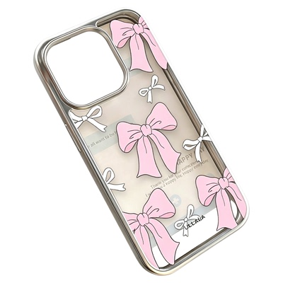 full screen pink bow electroplating clear case适用iphone 11 12 13 14 15 16 17 pro max XR XS MAX