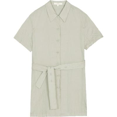 系腰修身中长款短袖衬衫